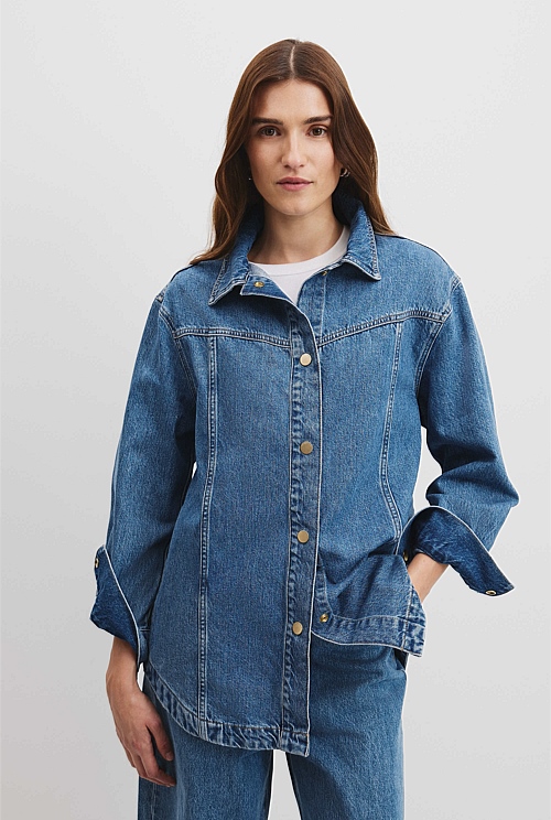 Mid Blue Wash Denim Shacket - Jackets & Coats | Country Road