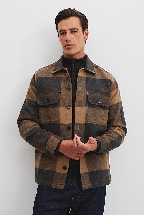 Walnut Check Cotton Overshirt - Jackets & Coats | Country Road