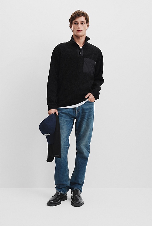 Black Recycled Polyester Half Zip Sweat - Sweats | Country Road