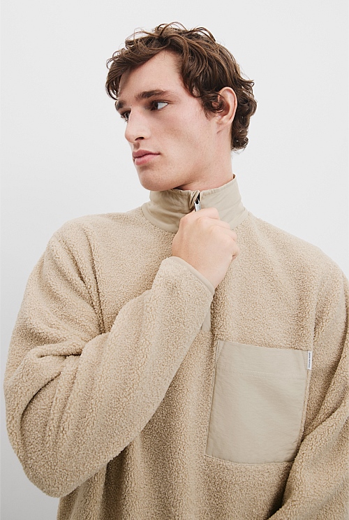 Light Camel Recycled Polyester Half Zip Sweat - Sweats | Country Road