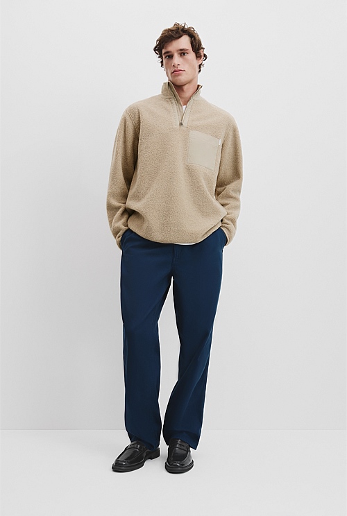 Light Camel Recycled Polyester Half Zip Sweat - Sweats | Country Road