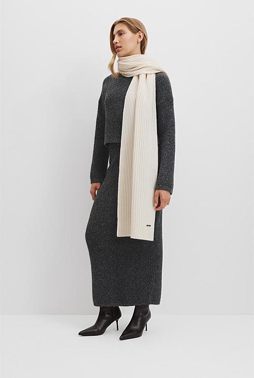 Bone Wool Cashmere Rib Scarf - Hats, Scarves & Gloves | Country Road