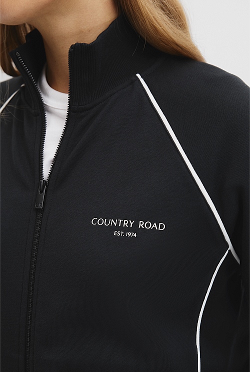 Black Australian Cotton Zip Track Jacket - Sweats | Country Road