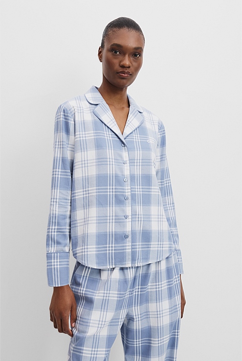 Steel Blue Check Australian Cotton Flannel Check Pyjama Set - Sleepwear ...