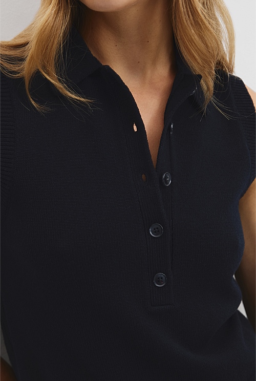 Black Collared Knit Vest - Knitwear | Country Road