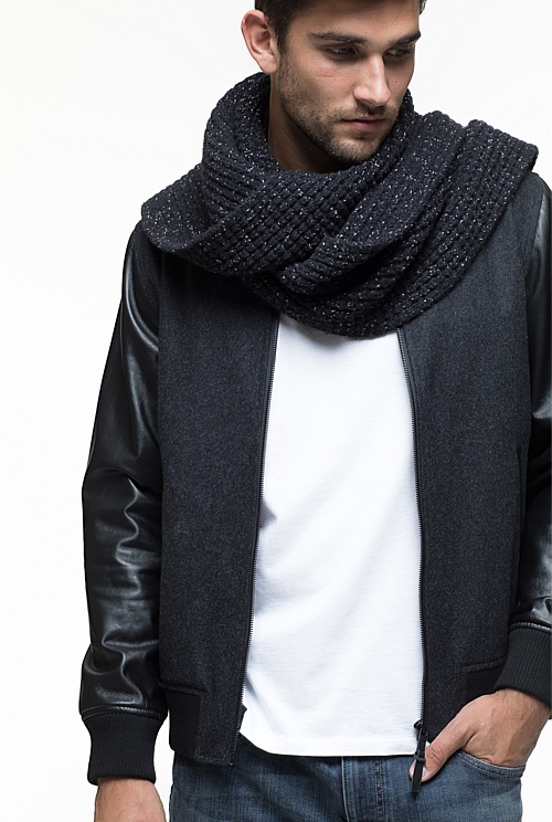 Black Heavy Waffle Scarf - Accessories | Country Road