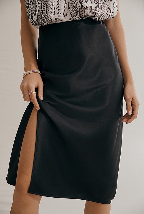 Black Satin Pull On Skirt - Skirts | Country Road