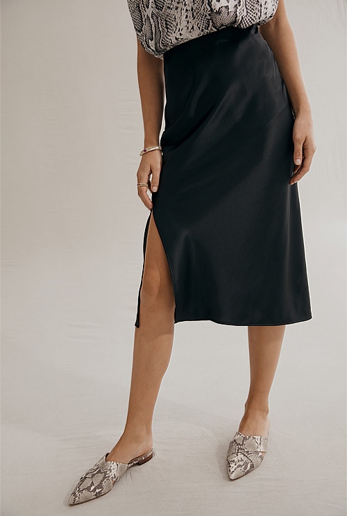 Black Satin Pull On Skirt - Skirts | Country Road