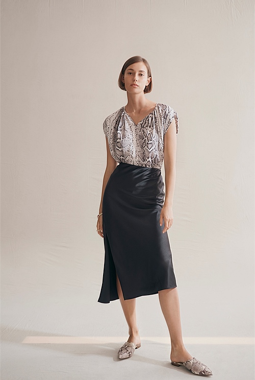 Black Satin Pull On Skirt - Skirts | Country Road