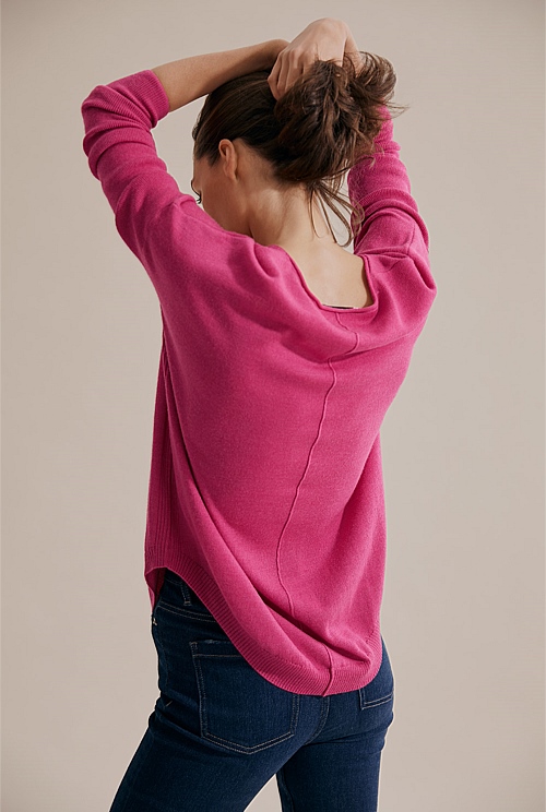 Hot Pink Traceable Wool V-Neck Knit - Knitwear | Country Road