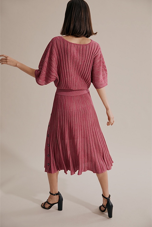 Magenta Pleated Knit Skirt - Knitwear | Country Road