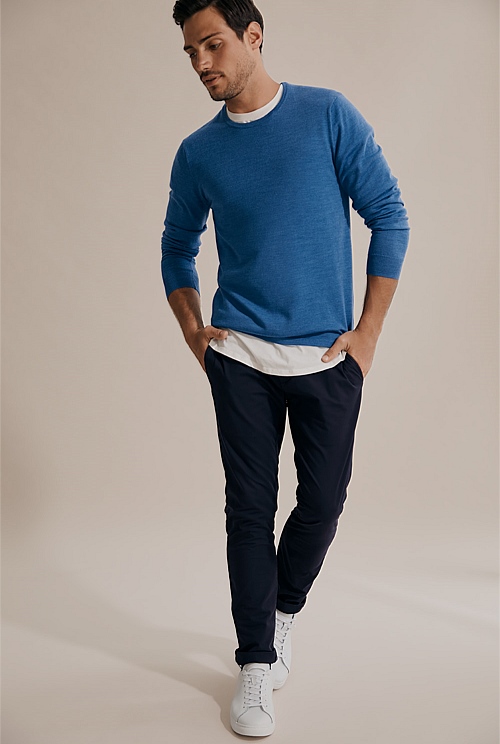 Blue Melange Traceable Merino Crew Neck Knit - Knitwear | Country Road