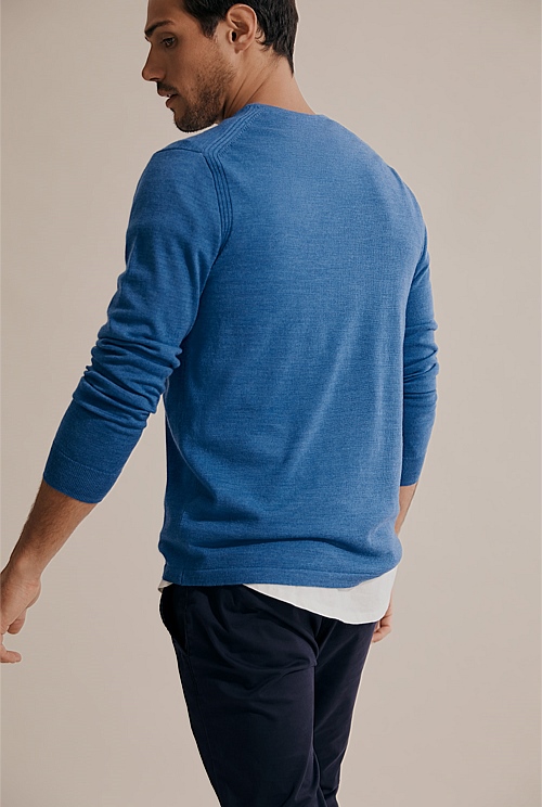 Blue Melange Traceable Merino Crew Neck Knit - Knitwear | Country Road