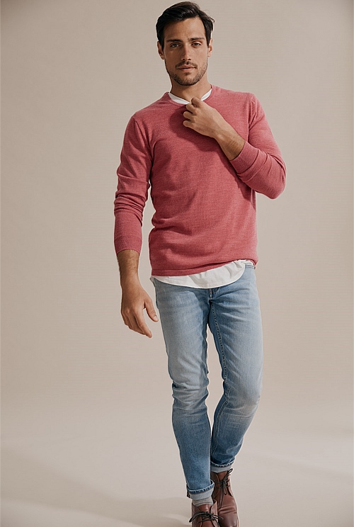 Salmon Pink Traceable Merino Crew Neck Knit - Knitwear | Country Road