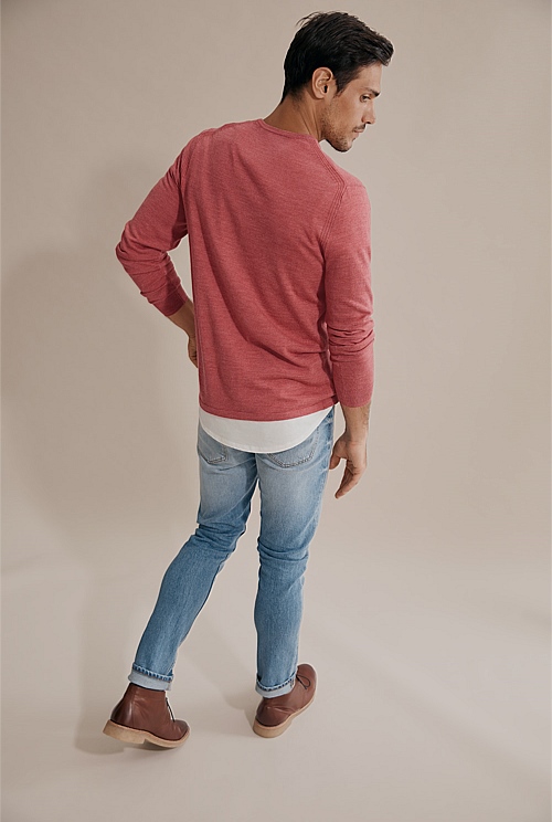 Salmon Pink Traceable Merino Crew Neck Knit - Knitwear | Country Road