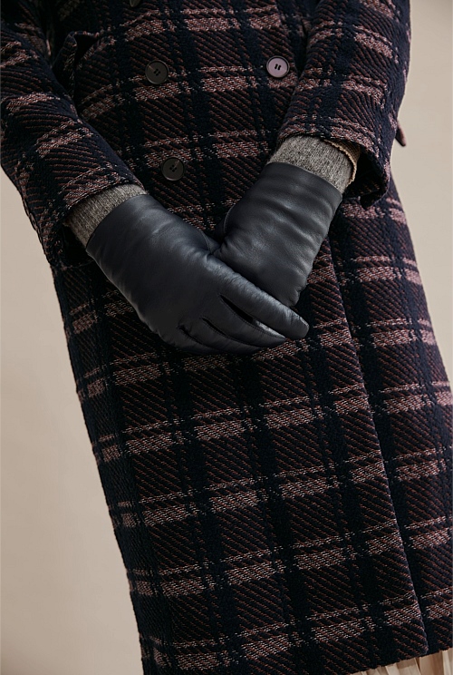 Navy Leather Rib Gloves - Hats, Scarves & Gloves | Country Road