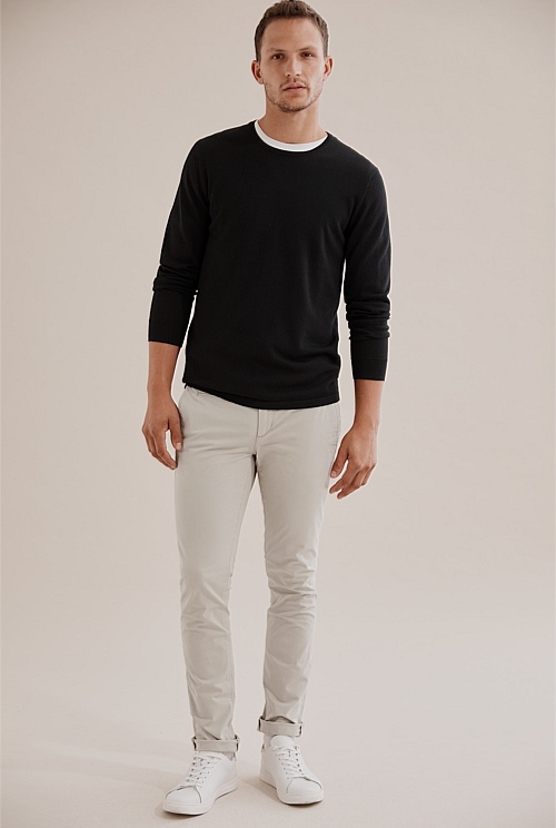 Black Traceable Merino Crew Neck Knit - Knitwear | Country Road