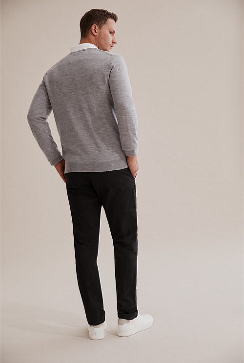 Light Grey Marle Traceable Merino V-Neck Knit - Knitwear | Country Road