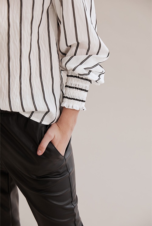 White Stripe Shirred Cuff Blouse - Shirts | Country Road