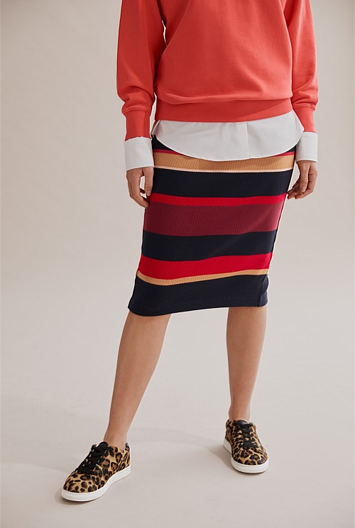 Crimson Stripe Rib Tube Skirt - Skirts | Country Road