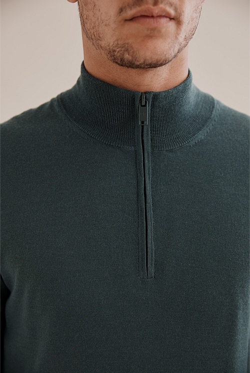 Green Traceable Merino Half Zip Knit - Knitwear | Country Road