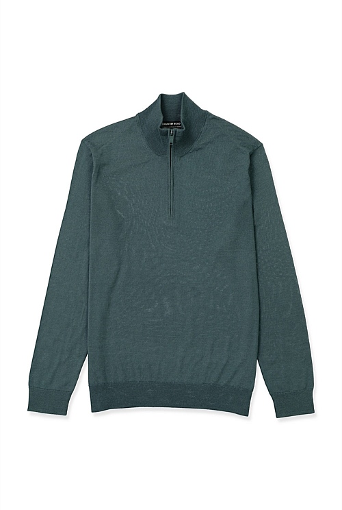 Green Traceable Merino Half Zip Knit - Knitwear | Country Road