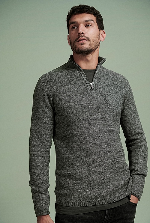 Charcoal Half Zip Knit - Knitwear | Country Road