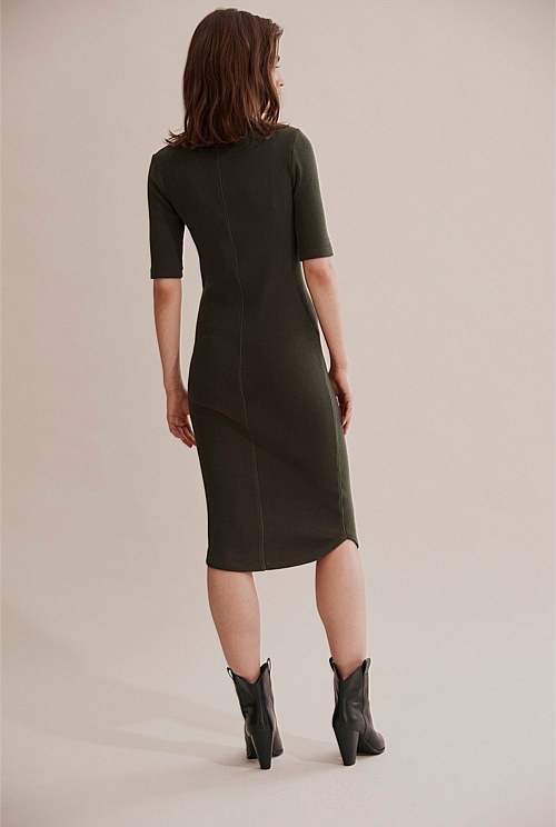Khaki Rib Dress - Dresses | Country Road