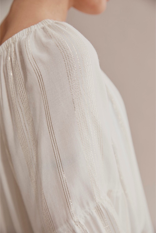 White Elastic Neckline Blouse - Shirts | Country Road