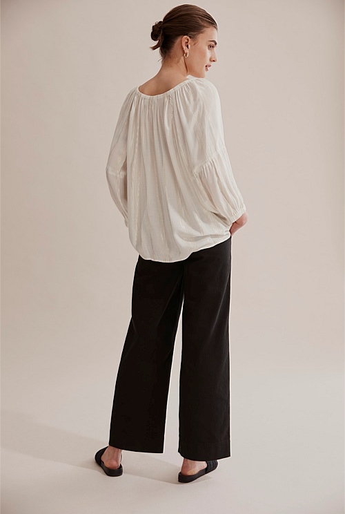 White Elastic Neckline Blouse - Shirts | Country Road