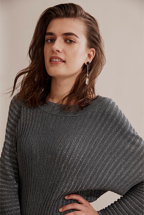 Silver Metallic Pleat Knit - Knitwear | Country Road