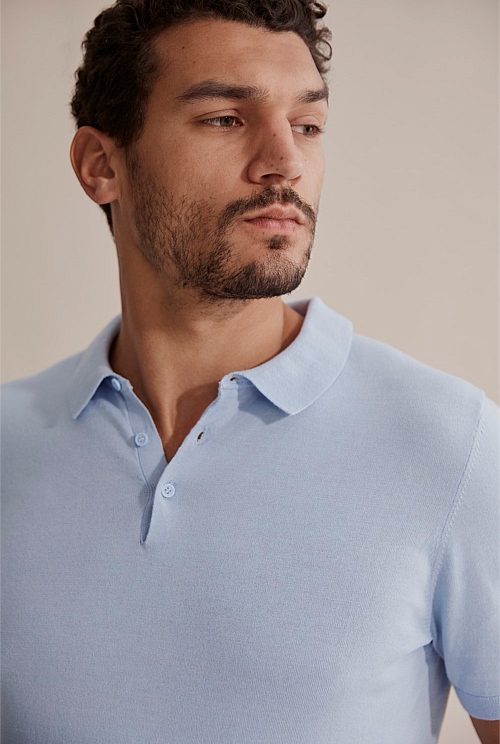 Light Blue Knit Polo - Polos | Country Road