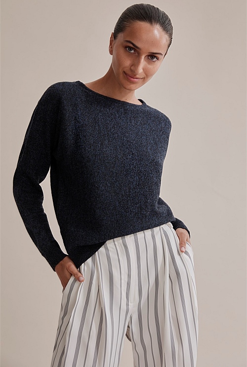 Navy Marle Linen Wool Knit - Knitwear | Country Road