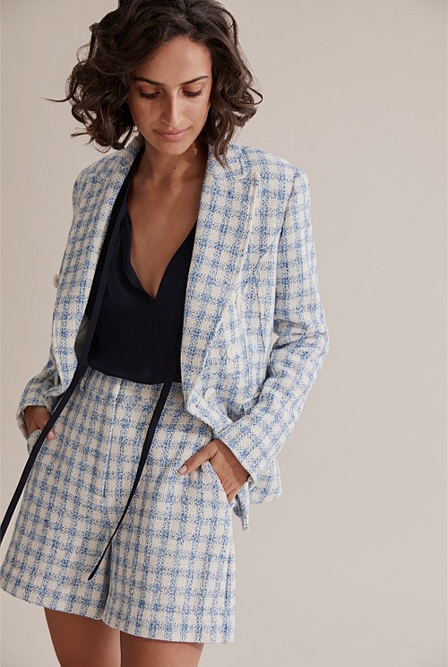 Sky Blue Check Short - Shorts | Country Road