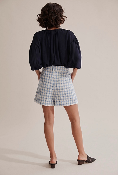 Sky Blue Check Short - Shorts | Country Road