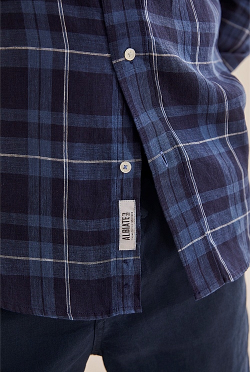 Indigo Regular Linen Indigo Check Shirt - Casual Shirts | Country Road