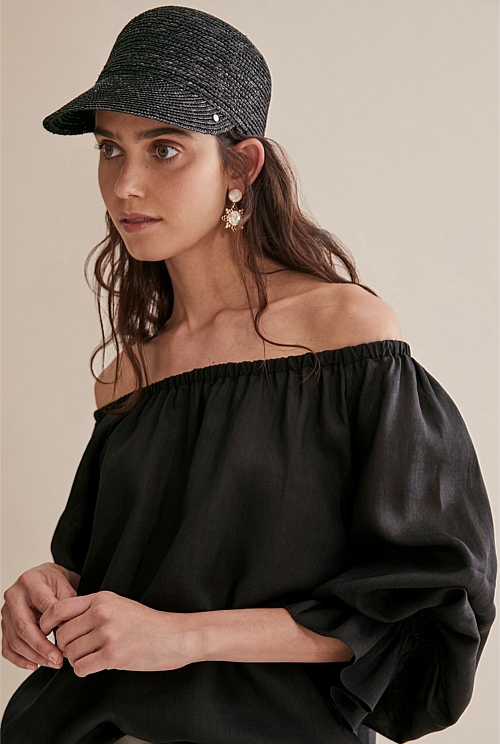 Black Straw Round Cap - Hats, Scarves & Gloves | Country Road