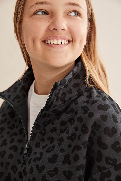 Teen Leopard Crop Zip Through Sweat - Sweats | Country Road