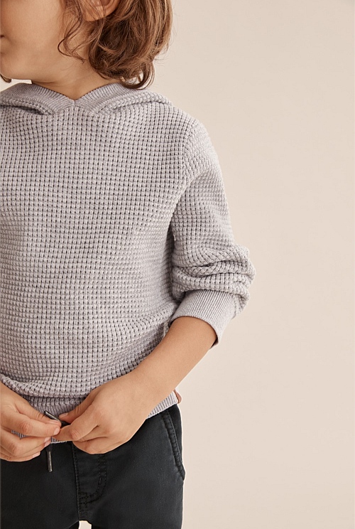 Light Grey Marle Hooded Waffle Knit - Knitwear | Country Road