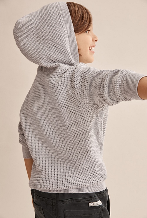 Light Grey Marle Hooded Waffle Knit - Knitwear | Country Road