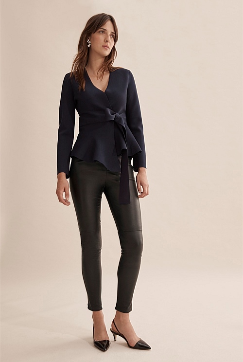 Navy Compact Knit Asymmetric Jacket - Jackets & Coats | Country Road