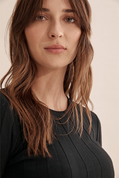 Black Self Stripe Rib Dress - Dresses | Country Road