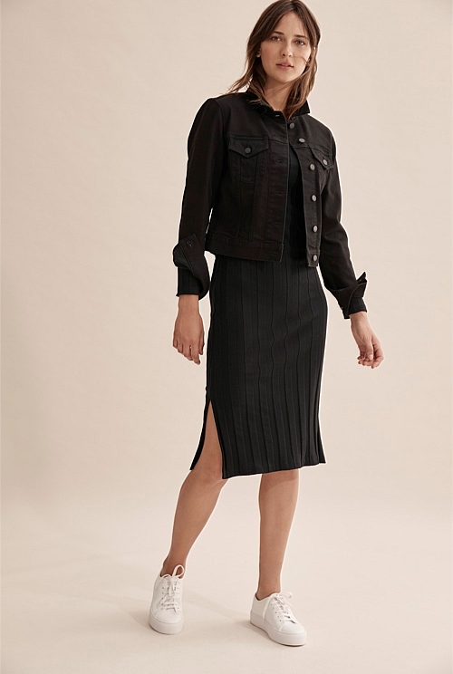 Black Self Stripe Rib Dress - Dresses | Country Road