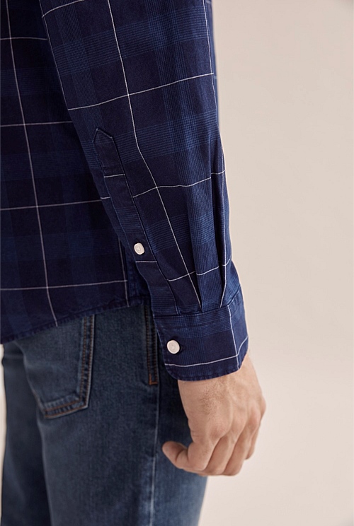 Blue Regular Indigo Check Shirt - Casual Shirts | Country Road