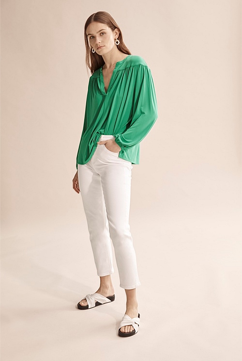 Apple Green Fluid Long Sleeve Top - T-Shirts & Tops | Country Road