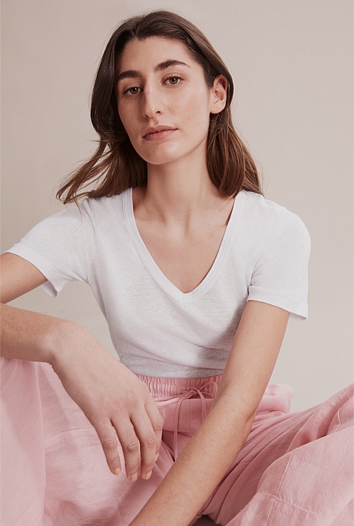 White Short Sleeve Linen T-Shirt - T-Shirts & Tops | Country Road