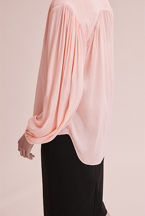 Cosmetic Pink Recycled Polyester Popover Blouse - Shirts | Country Road