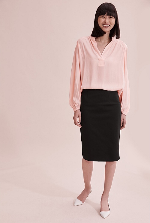 Cosmetic Pink Recycled Polyester Popover Blouse - Shirts | Country Road