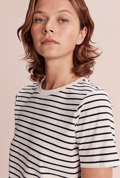 White Stripe Basic Australian Cotton T-Shirt - T-Shirts & Tops ...