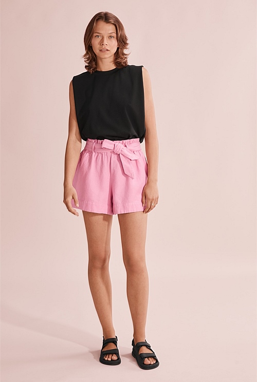 Candy Pink Twill Linen Short - Shorts | Country Road